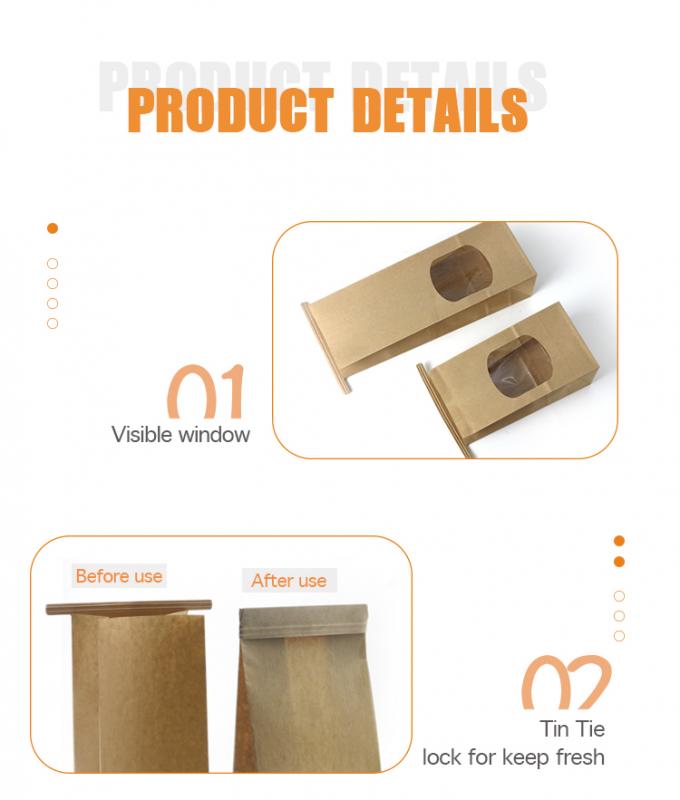 PEO BOPP Standing Zipper Bakery Bread Packaging Paper Bag With Clear Window